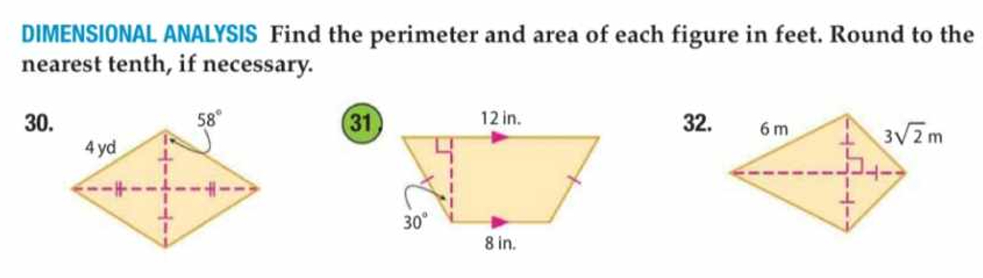 Solved DIMENSIONAL ANALYSIS Find the perimeter and area of | Chegg.com