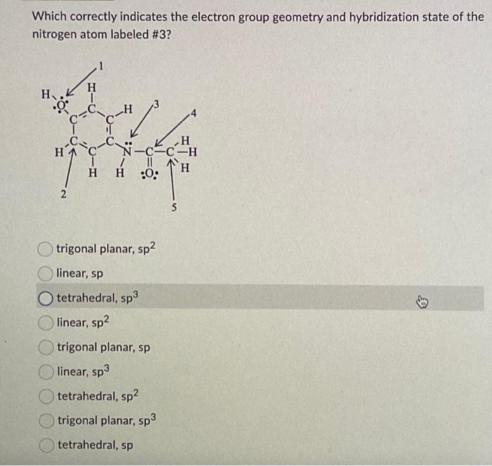 Solved Which correctly indicates the electron group geometry | Chegg.com