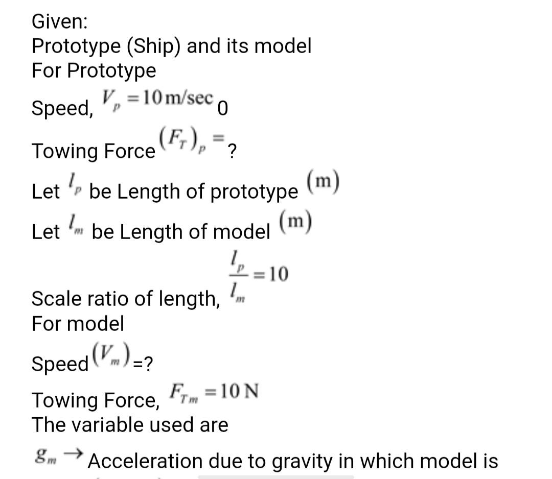 Solved 6.55 A 1:60 scale model of a ship is used in a water | Chegg.com