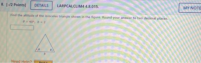 Solved Find the altitude of the isosceles triangle shown in | Chegg.com