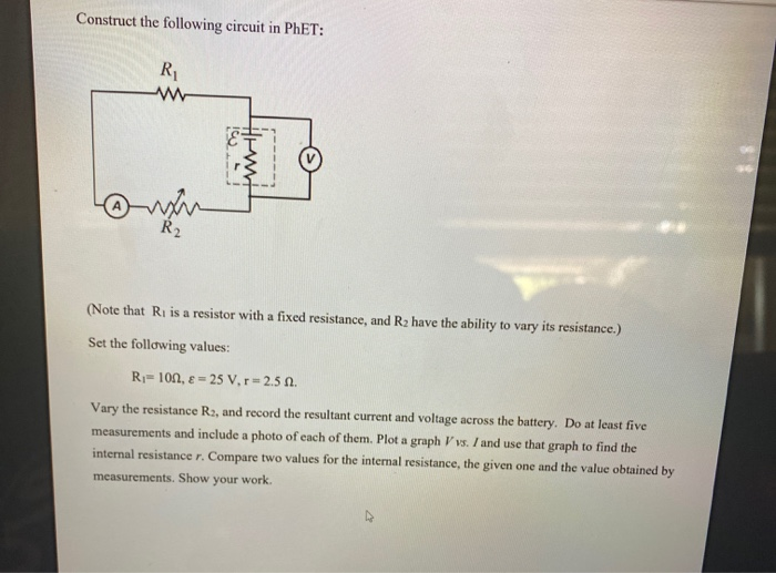 Solved Construct the following circuit in PhET: R R2 (Note | Chegg.com