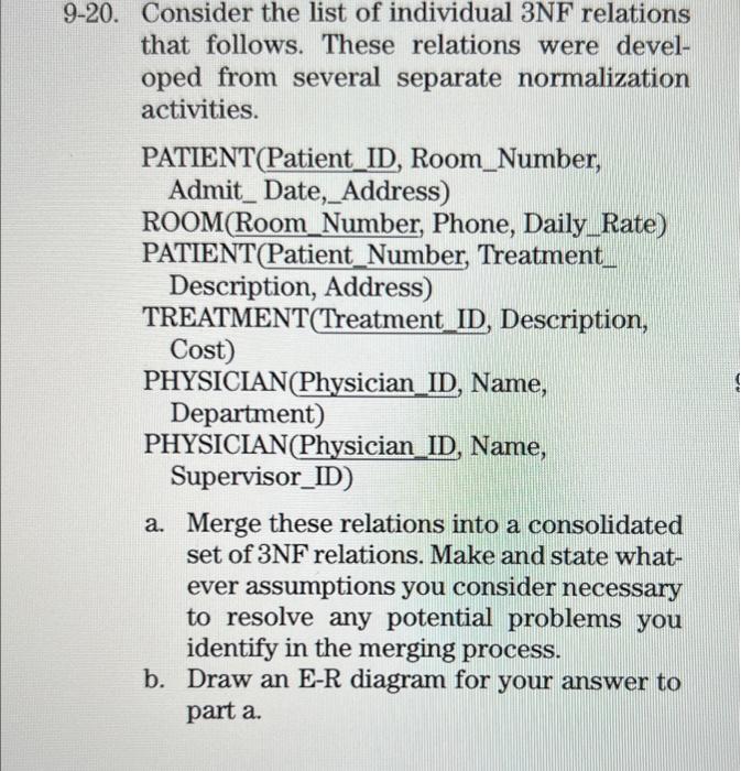 Solved 20. Consider the list of individual 3NF relations | Chegg.com