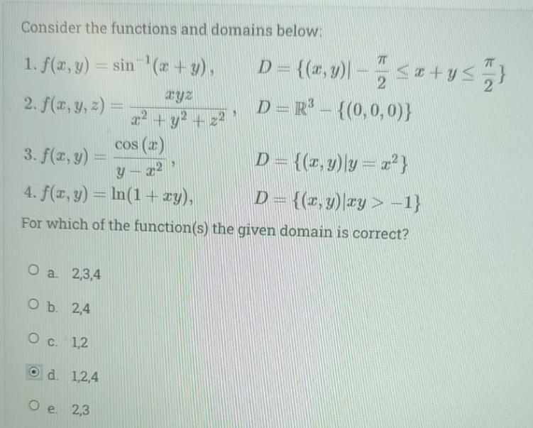Solved Consider the functions and domains below: 1. | Chegg.com