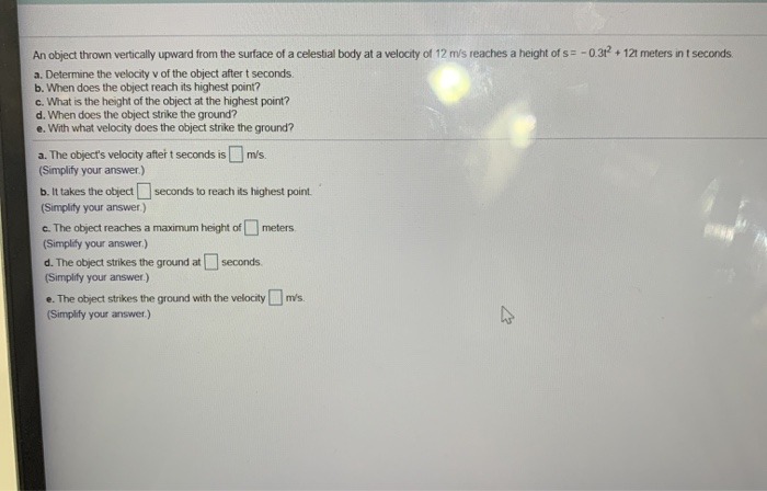Solved An object thrown vertically upward from the surface | Chegg.com