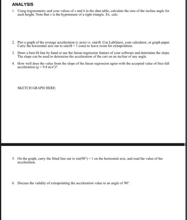 DATA TABLE1. Using trigonometry and your values of x | Chegg.com