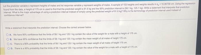 Solved Let the predictor varisble x represem heights of | Chegg.com