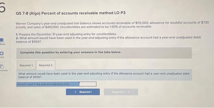 Solved QS 7-7 (Algo) Reporting allowance for doubtful | Chegg.com