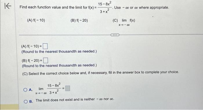 Solved Find each function value and the limit for | Chegg.com