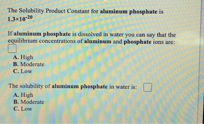 Solved The Solubility Product Constant for aluminum | Chegg.com