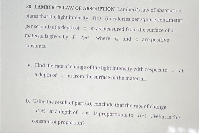 Solved 80. LAMBERT'S LAW OF ABSORPTION Lambert's law of | Chegg.com