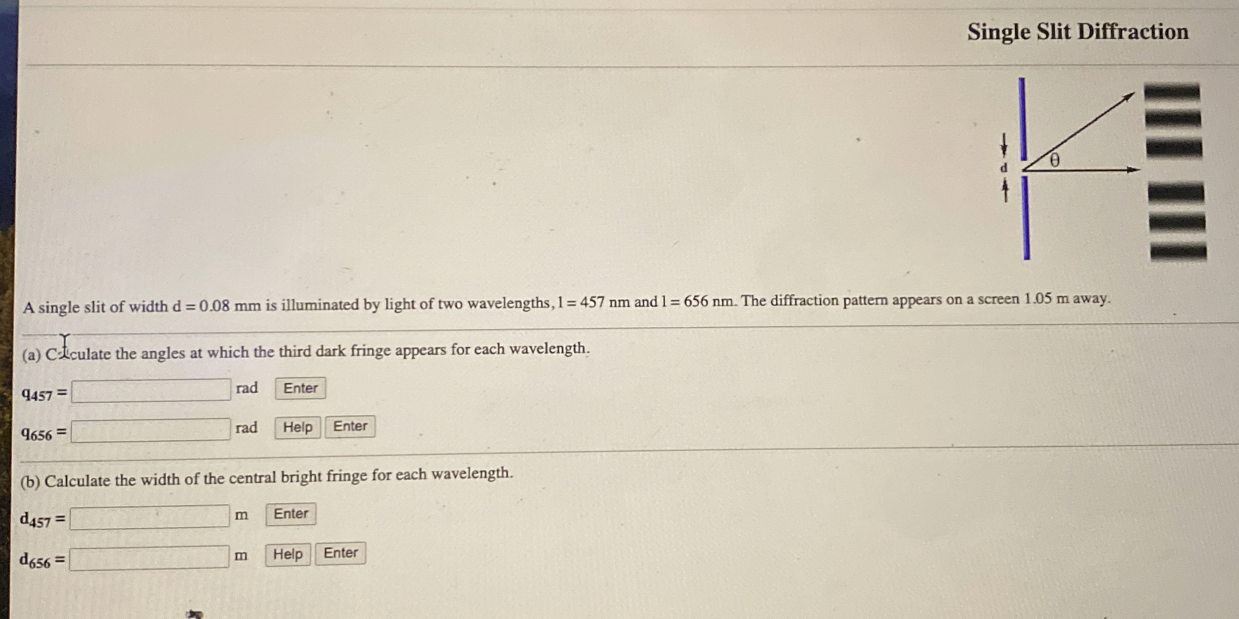 Solved Single Slit DiffractionA single slit of width | Chegg.com