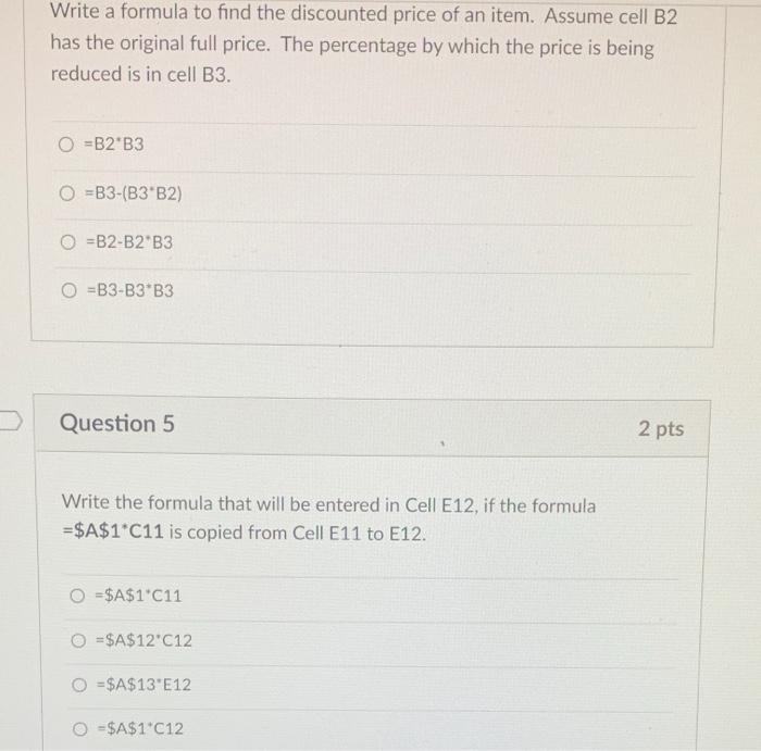 Solved Write a formula to find the discounted price of an | Chegg.com
