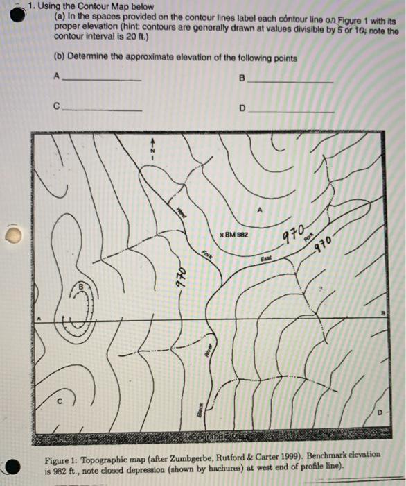 Solved 1. Using the Contour Map below (a) in the spaces | Chegg.com