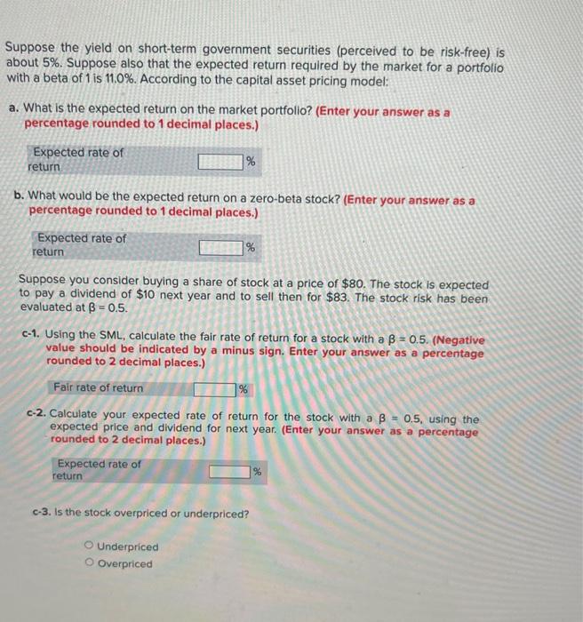 Solved Suppose the yield on short-term government securities | Chegg.com