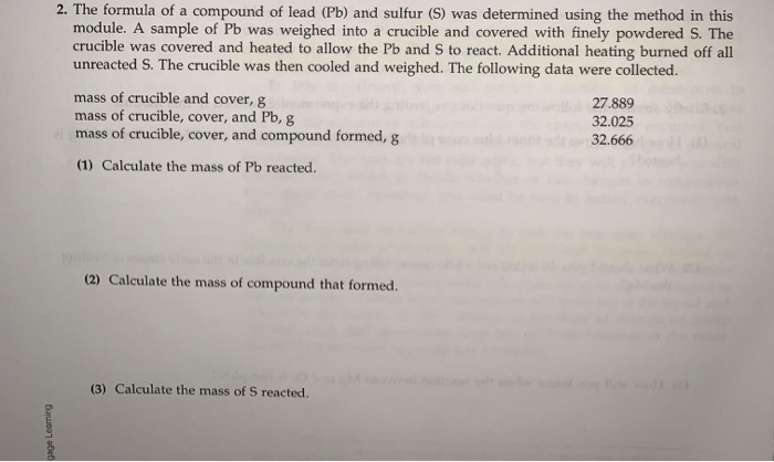 Solved 2. The formula of a compound of lead (Pb) and sulfur | Chegg.com