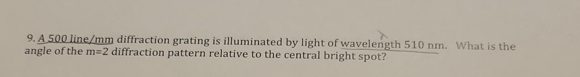 Solved 9. A 500 line /mm diffraction grating is illuminated | Chegg.com