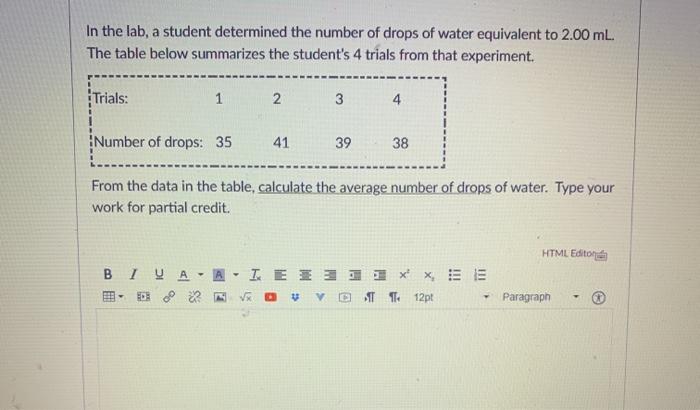 Solved In the lab, a student determined the number of drops | Chegg.com