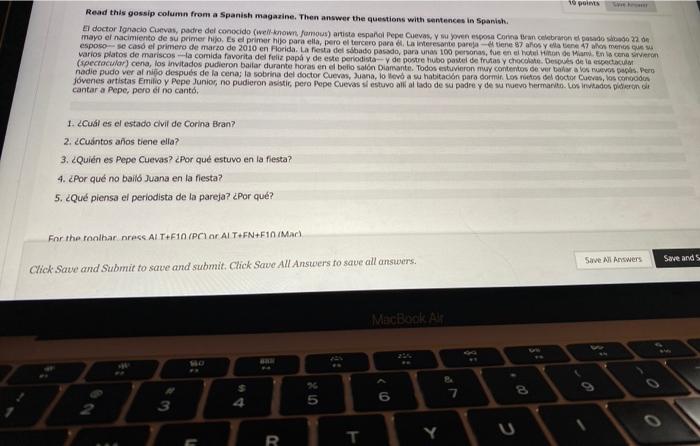 10 points Read this gossip column from a Spanish | Chegg.com