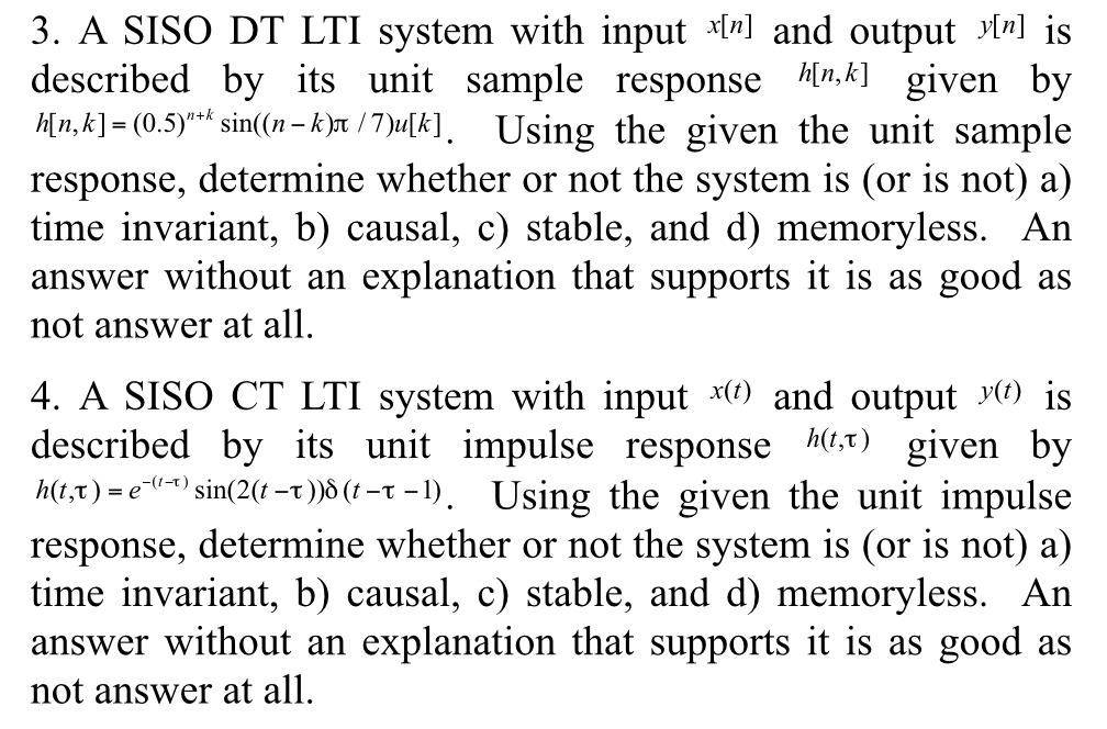 Solved A SISO DT LTI system with input x[n] ﻿and output y[n] | Chegg.com