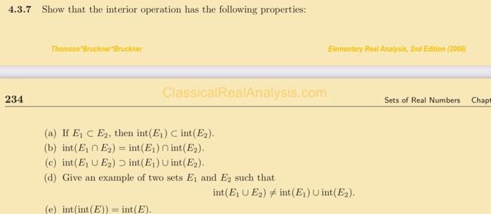 Solved 4.3.7 Show that the interior operation has the | Chegg.com