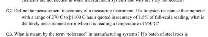 Solved Q2. Define the measurement inaccuracy of a measuring | Chegg.com