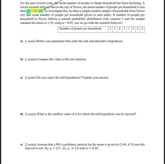 Solved For the past several years, the mean number of people | Chegg.com