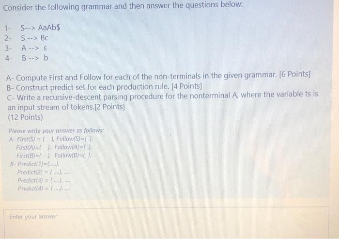 Solved Consider the following grammar and then answer the | Chegg.com