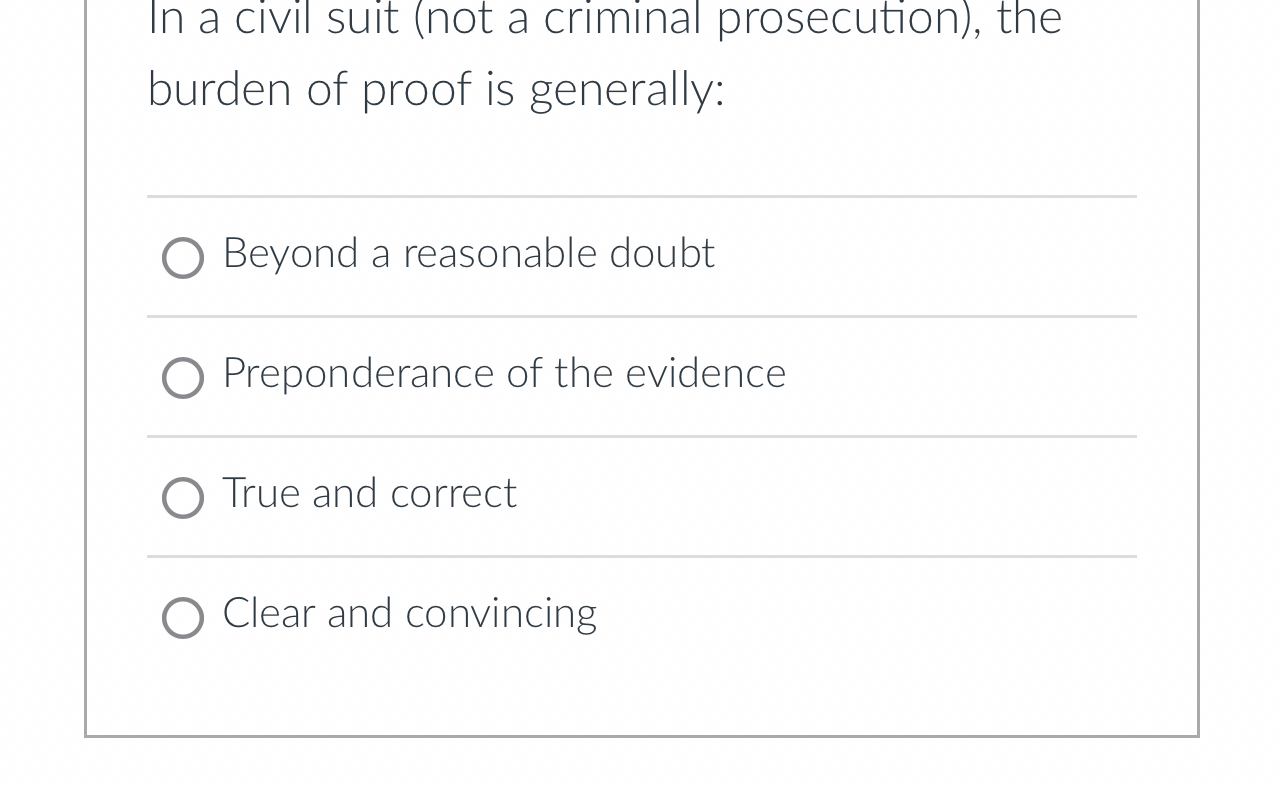 Solved In a civil suit (not a criminal prosecution), ﻿the | Chegg.com