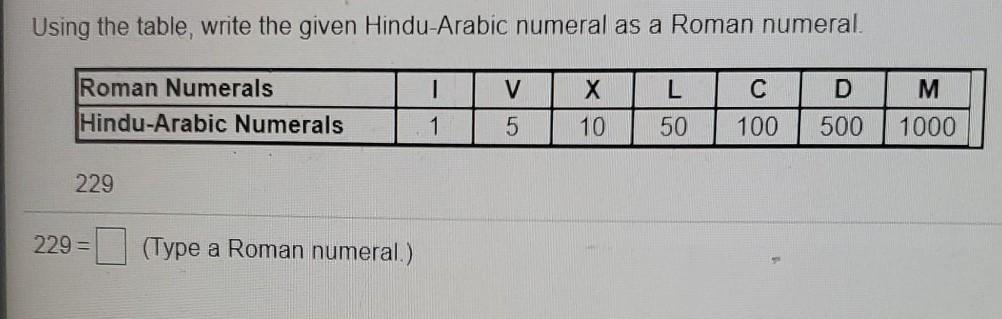 Solved Using the table, write the given Hindu-Arabic numeral | Chegg.com