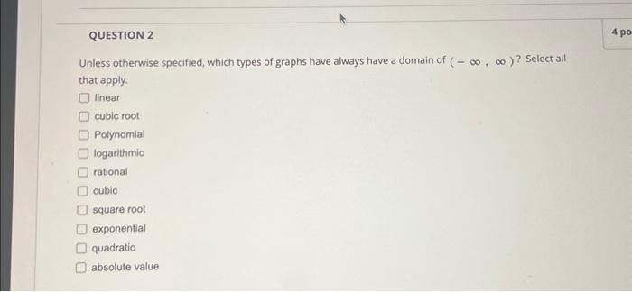 Solved Unless otherwise specified, which types of graphs | Chegg.com