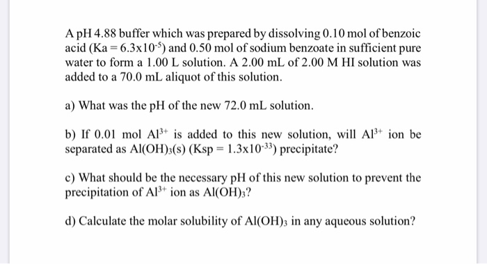 Solved A pH 4.88 buffer which was prepared by dissolving | Chegg.com