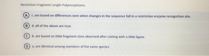 Solved Restriction Fragment Length Polymorphisms: c. are | Chegg.com