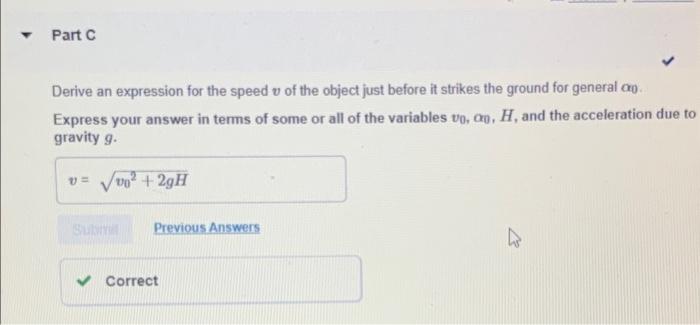 Solved An object is projected with initial speed vo from the | Chegg.com