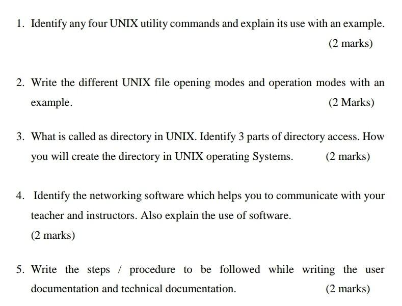 Solved 1. Identify any four UNIX utility commands and | Chegg.com