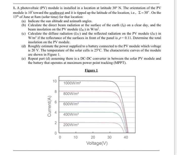 Solved 1. A photovoltaic (PV) module is installed in a | Chegg.com