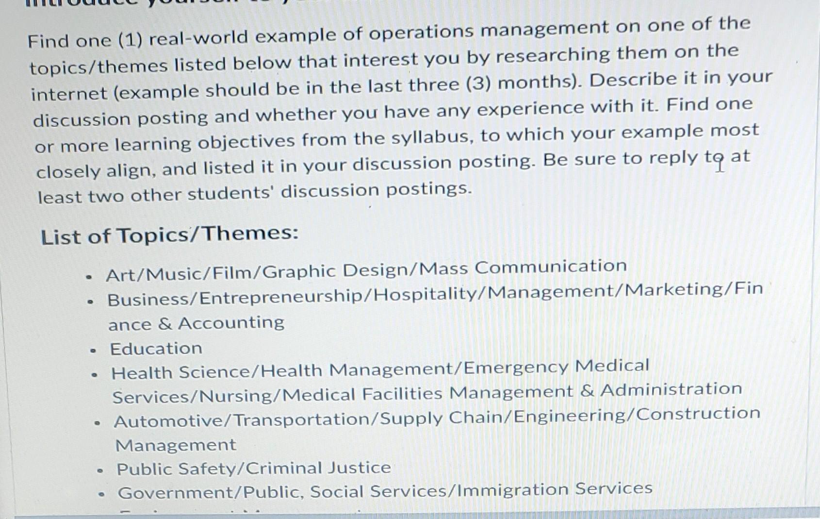 Solved Find one (1) real-world example of operations | Chegg.com