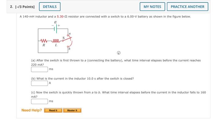 Solved 40- mH inductor and a 5.30−Ω resistor are connected | Chegg.com