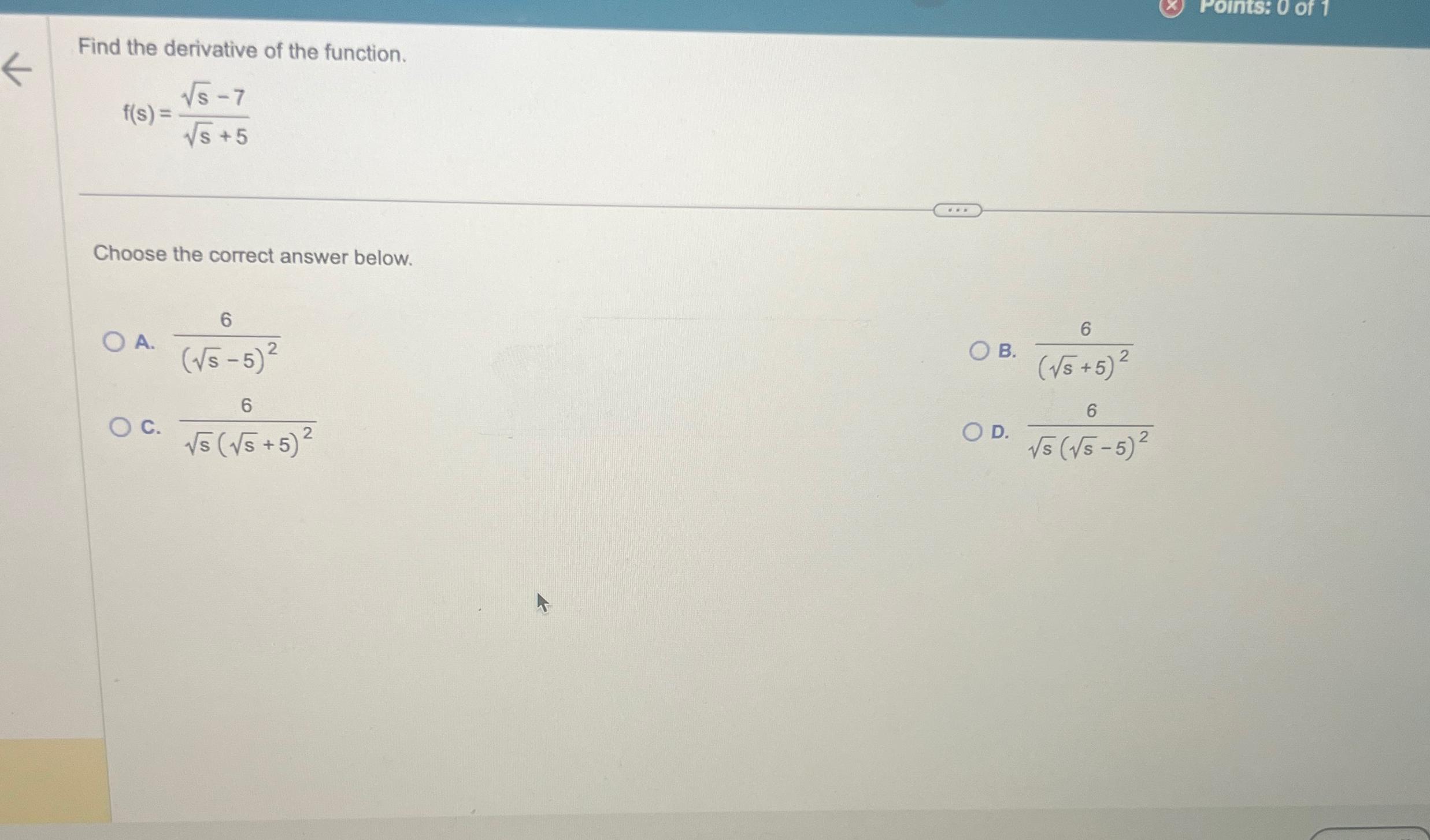 Solved Find the derivative of the | Chegg.com