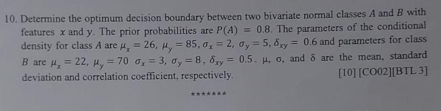 0. Determine the optimum decision boundary between | Chegg.com