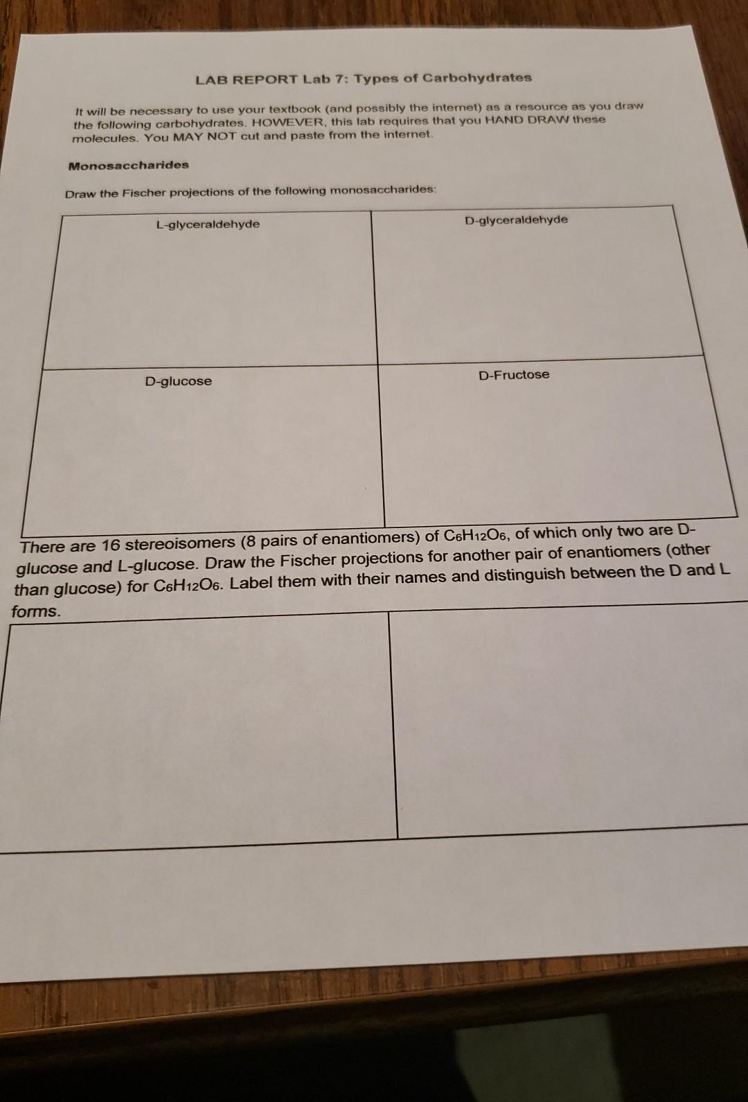 Solved LAB REPORT Lab 7: Types of Carbohydrates It will be | Chegg.com