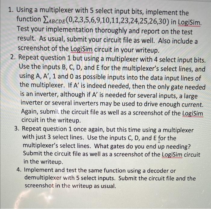 Solved 1. Using a multiplexer with 5 select input bits, | Chegg.com
