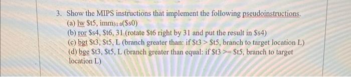 Solved 3. Show the MIPS instructions that implement the | Chegg.com