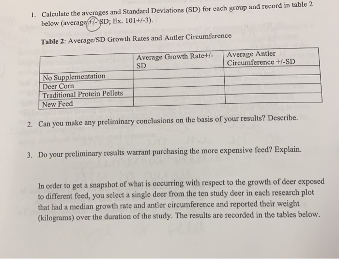 Solved 1. Calculate the averages and Standard Deviations | Chegg.com