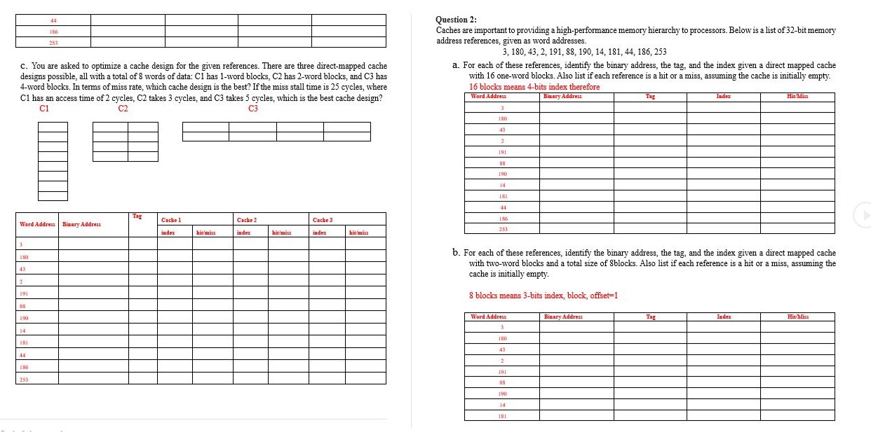 Solved c. ﻿You are asked to optimize a cache design for the | Chegg.com