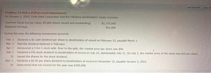 Solved CALCULATOR FULL SE Problem 14-03A a-d (Part Level | Chegg.com
