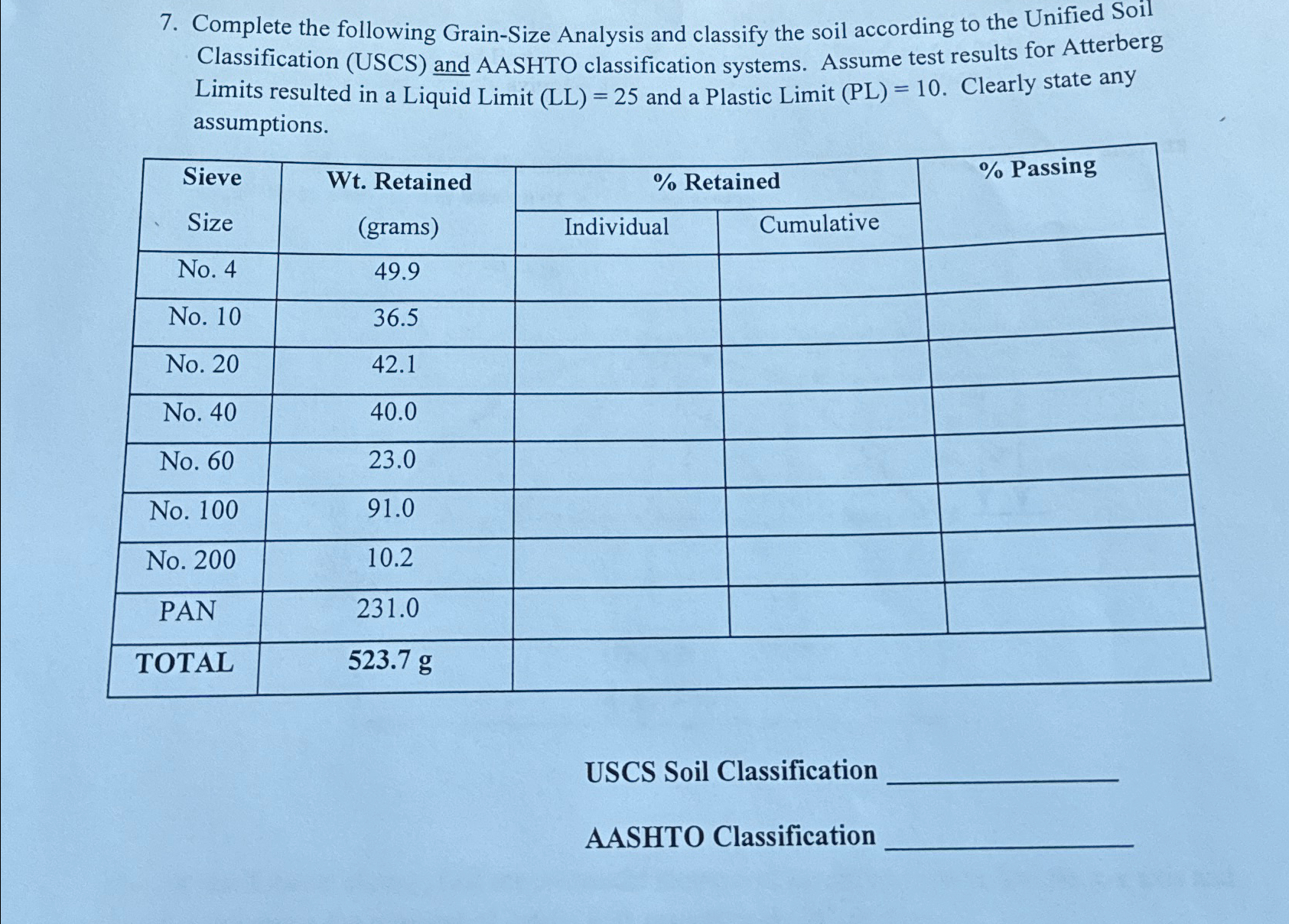 Solved Complete the following Grain-Size Analysis and | Chegg.com