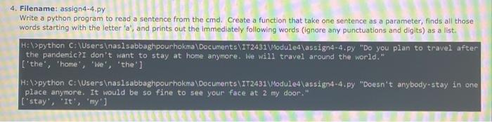 Solved 4 Filename Assign4 4 Py Write A Python Program To