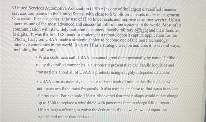 Solved 3. United Services Automotive Association (USAA) is | Chegg.com