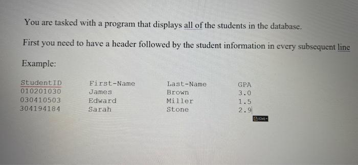 Solved You are tasked with a program that displays all of | Chegg.com