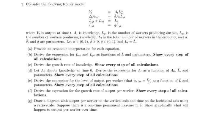 Solved 2. Consider the following Romer model: | Chegg.com